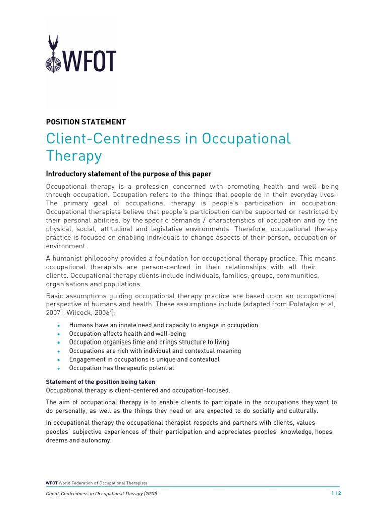 Client-Centredness in Occupational Therapy: Position Statement | PDF ...