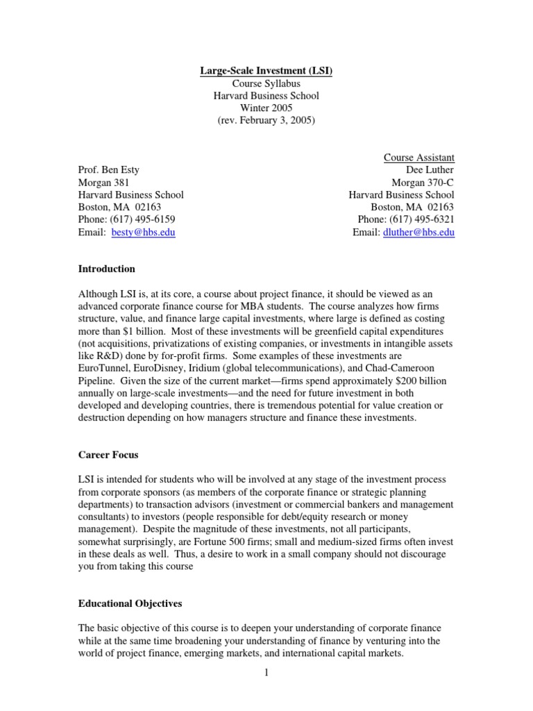 Harvard LSI Syllabus PDF | PDF | Valuation (Finance) | Investing