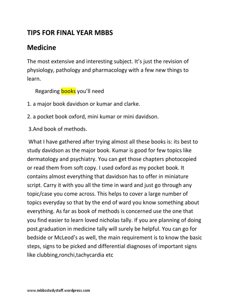 Tips For Final Year Mbbs PDF | PDF | Physical Examination | Multiple Choice