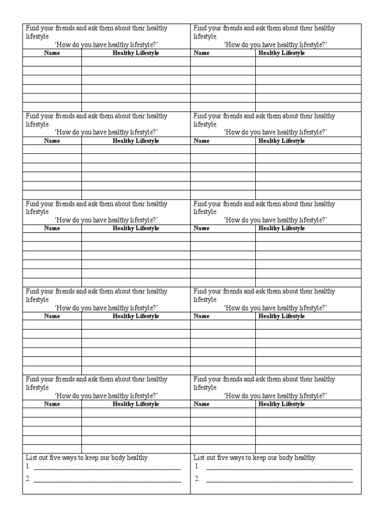 Healthy Lifestyle Survey Sheet | Download Free PDF | Health Care | Medicine