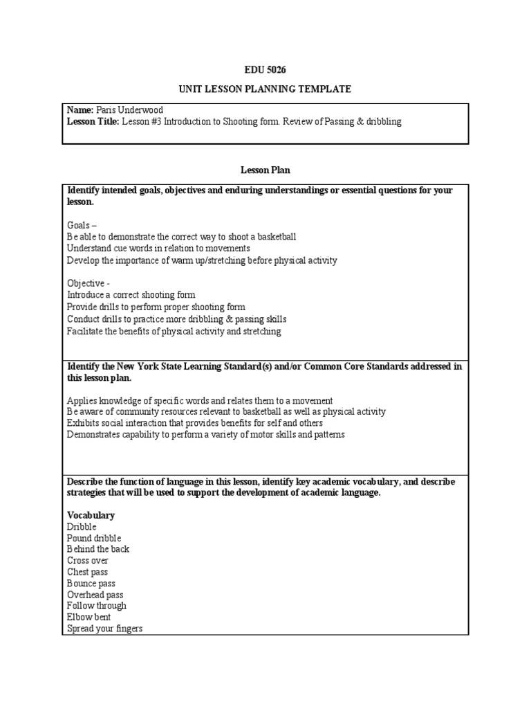 Lesson Plan: Basketball Shooting Skills | PDF | Lesson Plan | Cognitive ...