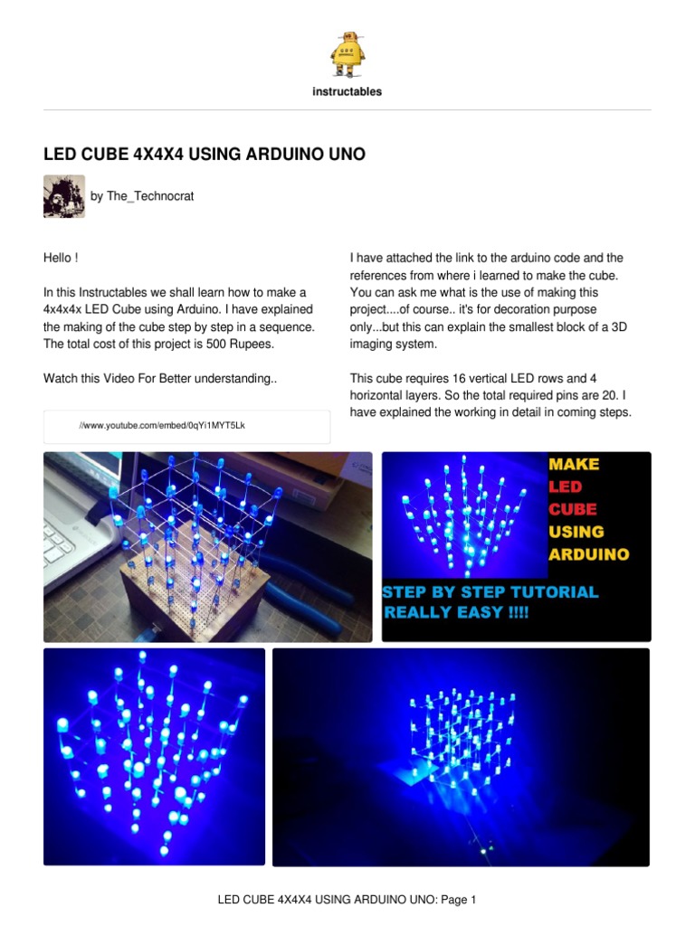 Led Cube 4X4X4 Using Arduino Uno | PDF | Printed Circuit Board | Arduino