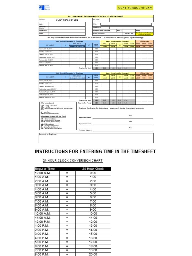 Full-Time Non-Teaching Instructional Staff Timesheet-5 | PDF | Overtime ...