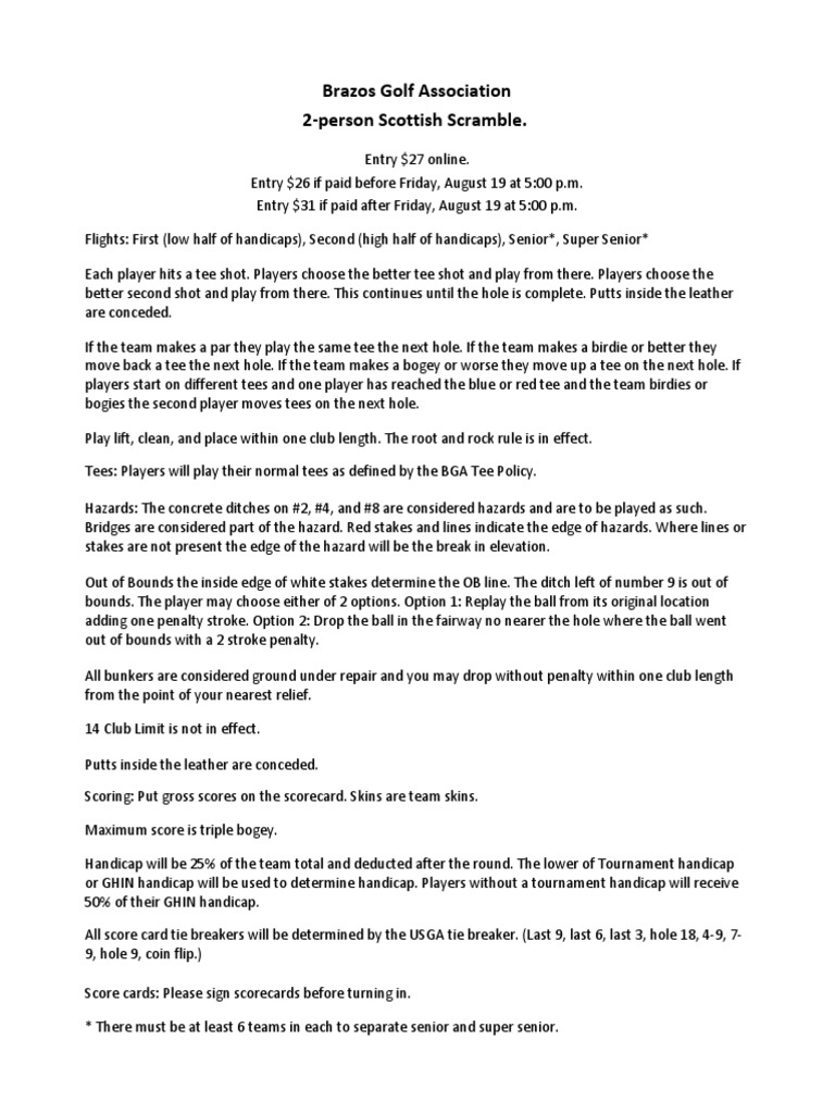 2-Person Scottish Scramble - Rules | PDF | Golf Course | Par (Score)