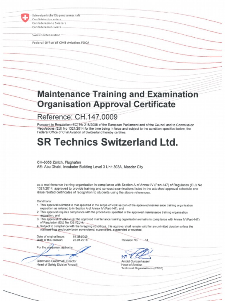 SR Technics Maintenance Training Approval | PDF | Jet Aircraft | Airliner