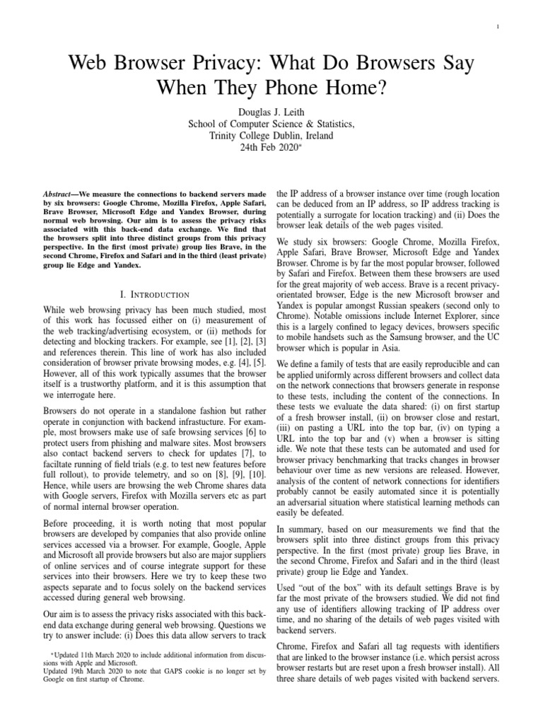 Web Browser Privacy: What Do Browsers Say When They Phone Home? | PDF | Internet Privacy | Http ...