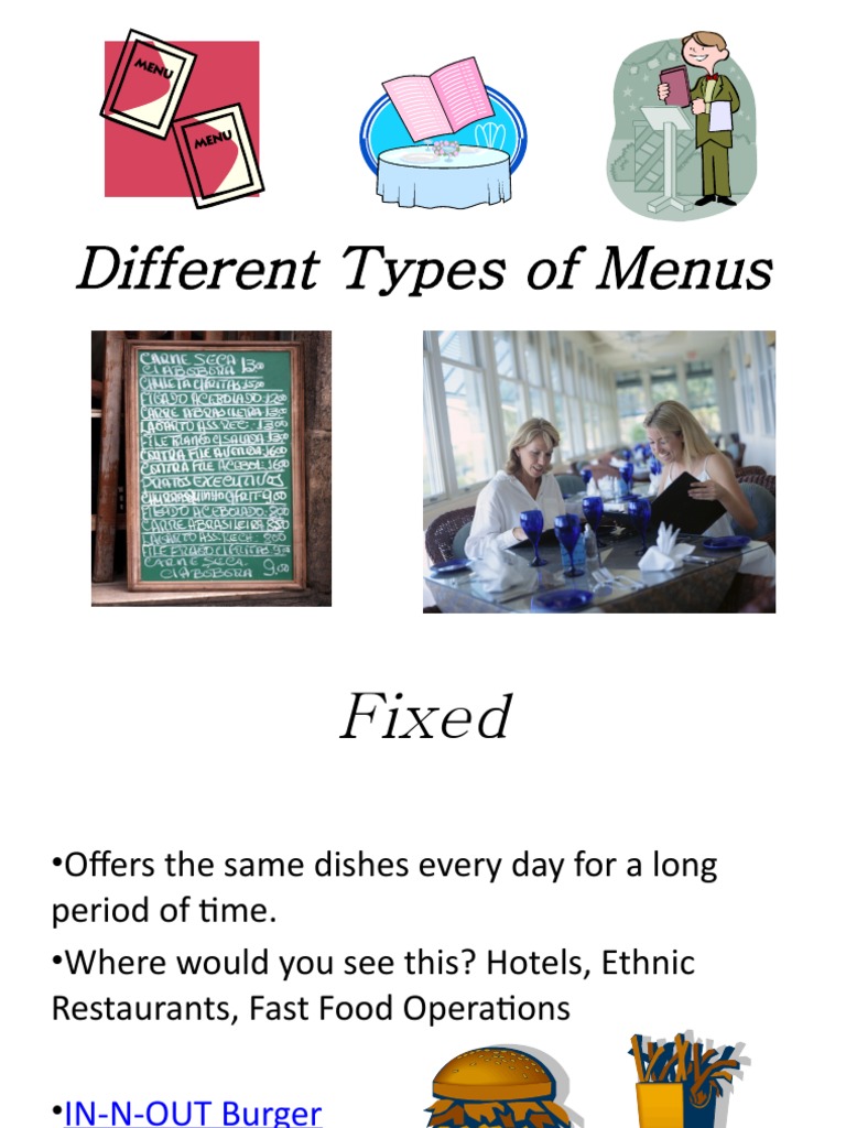 Different Types of Menus | PDF | Menu | Foods