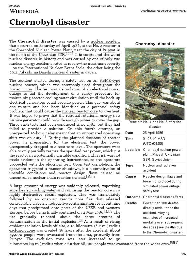 Chernobyl Disaster - Wikipedia | PDF | Chernobyl Disaster | Nuclear Reactor