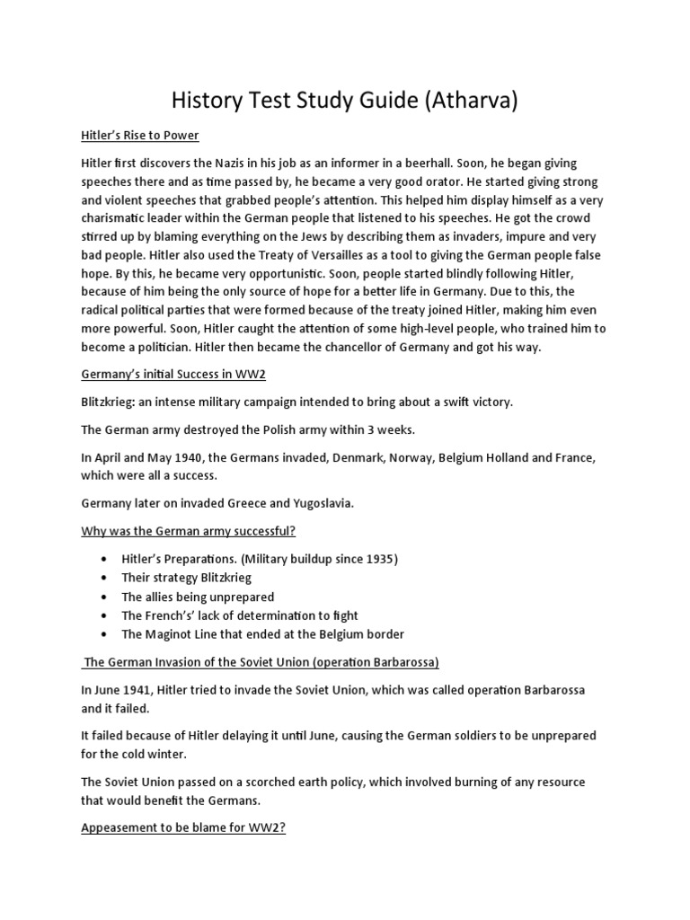History Test Study Guide | PDF | Nazi Germany | World War II