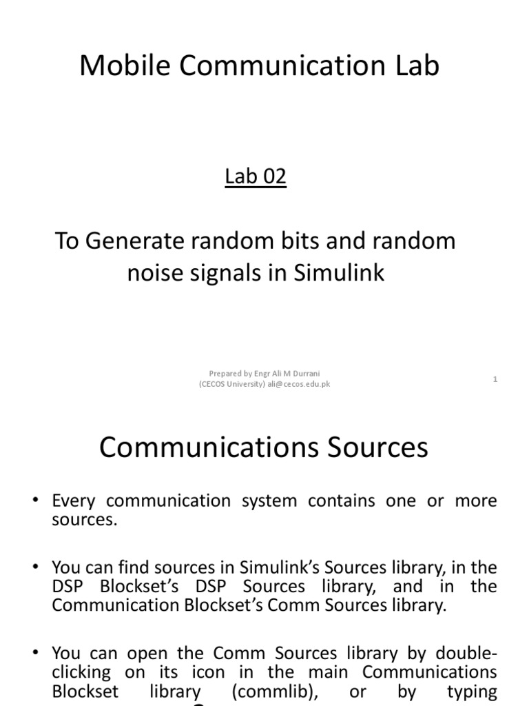 Lab 02 To Generate Random Bits And Random Noise Signals In Simulink Download Free Pdf Array