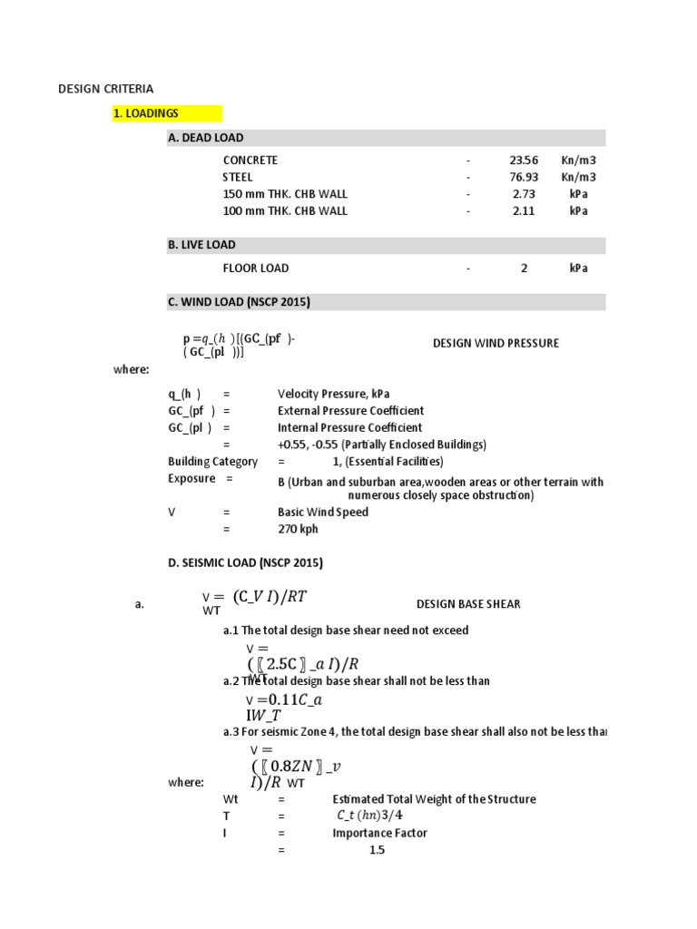 Design Criteria: A. Dead Load | PDF | Building Technology | Mechanics