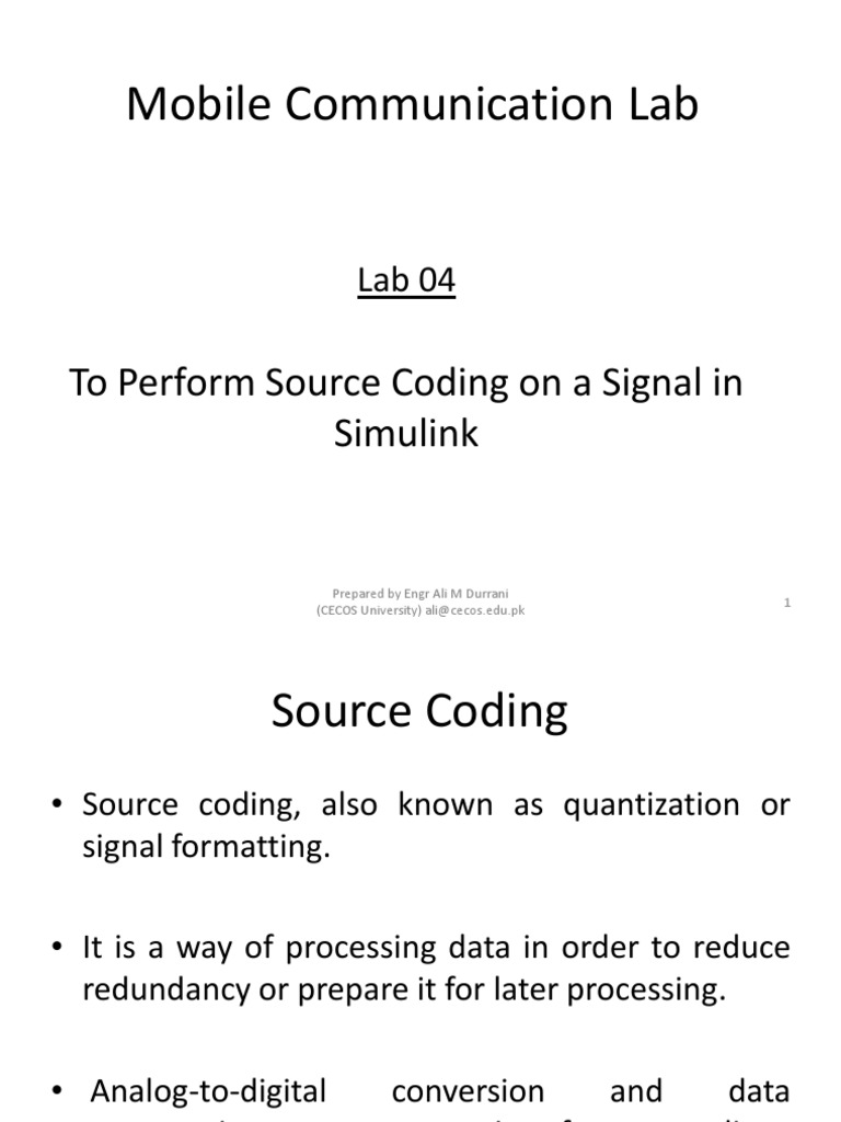 Lab 04 To Perform Source Coding In Simulink Pdf Data Compression Digital Signal Processing 0569