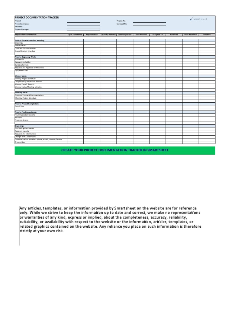 Create Your Project Documentation Tracker in Smartsheet | PDF