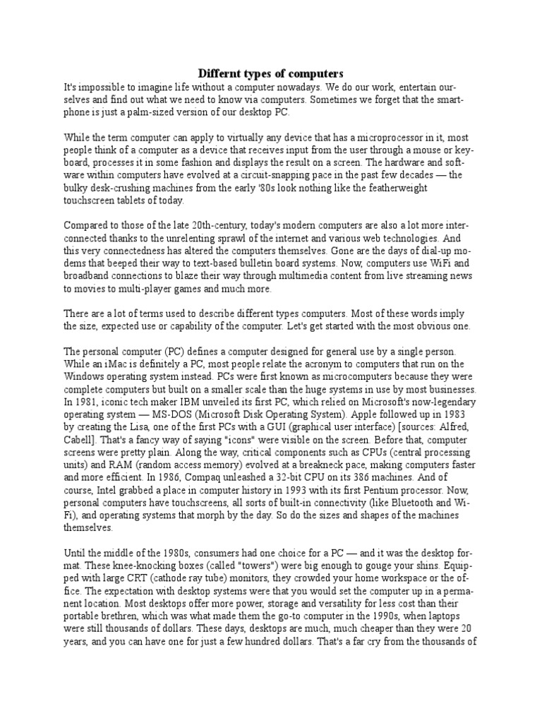 Differnt Types of Computers | PDF | Personal Digital Assistant ...