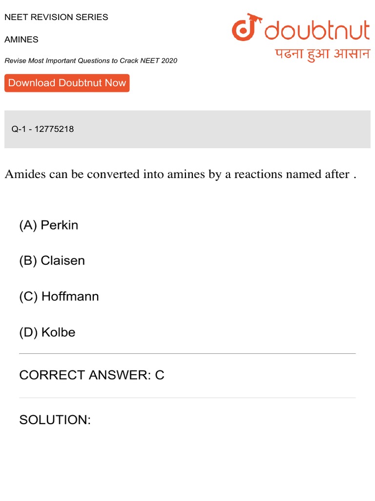 Che Neet Revision Series Amines PDF | PDF | Amine | Hydrogen Compounds