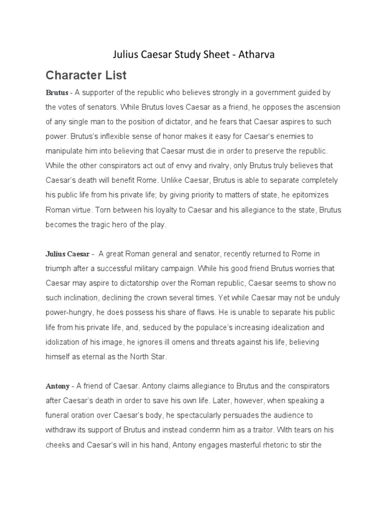 Julius Caesar Study Sheet | PDF | Julius Caesar | Mark Antony