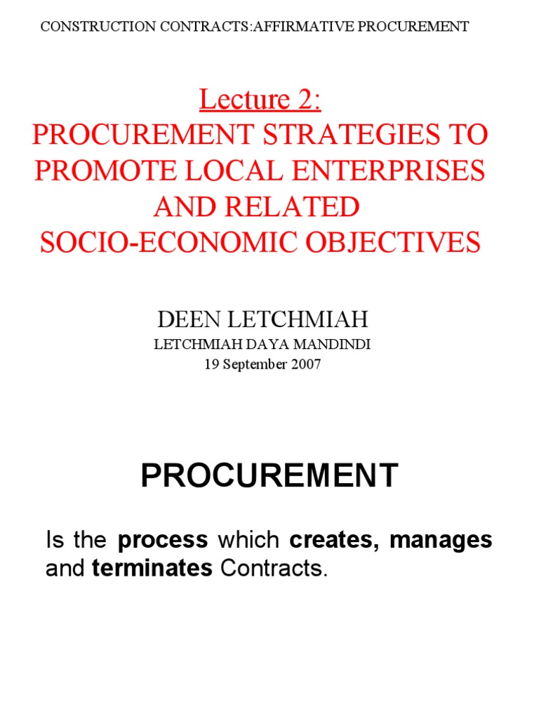 Procurement Strategies To Promote Local Enterprises and Related Socio ...