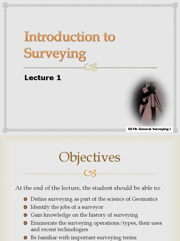 GE10 Lecture 1 Introduction To Surveying | PDF | Surveying | Geomatics