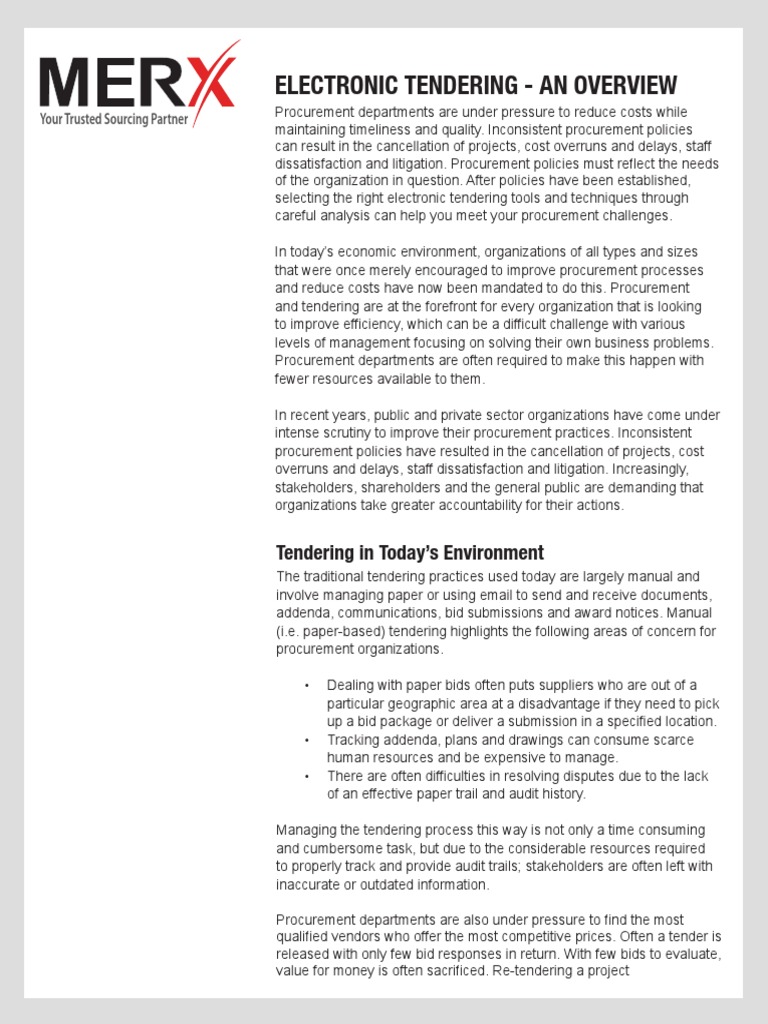 Electronic Tendering - An Overview: Tendering in Today's Environment ...