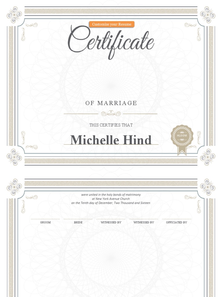 Fake Marriage Certificate Template | PDF
