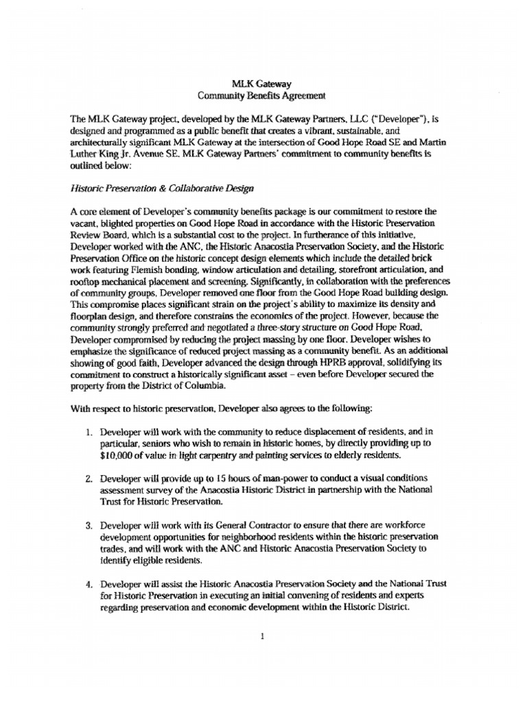 Community Benefits Agreement MLK Gateway | PDF