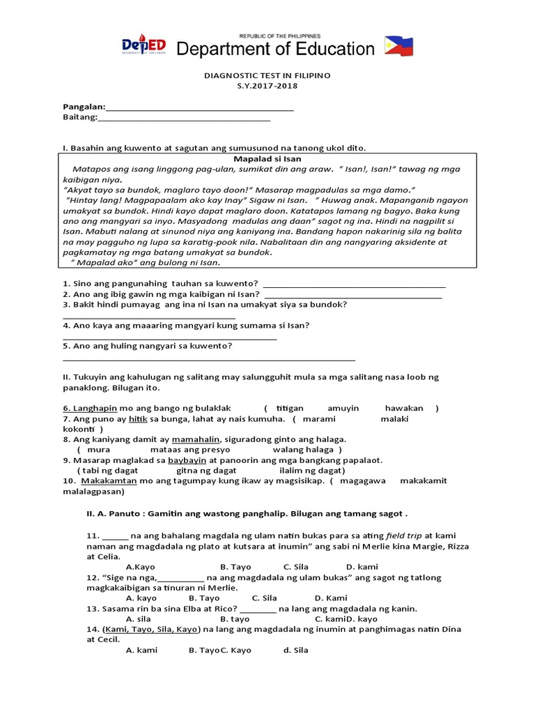 Diagnostic in Filipino | PDF