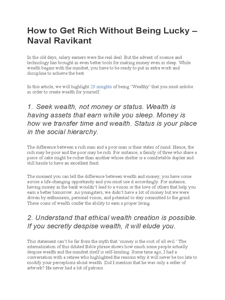 How To Get Rich Without Being Lucky | PDF | Wealth | Leverage (Finance)