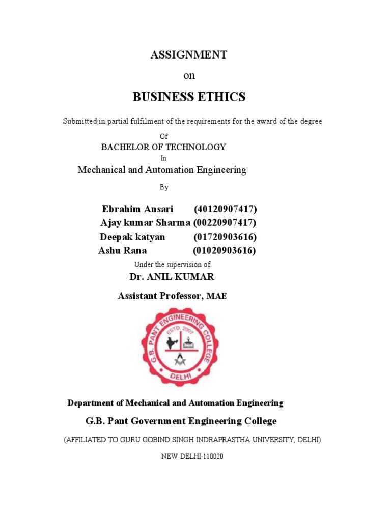 Business Ethics Assignment | PDF | Intellectual Property | Corporate ...