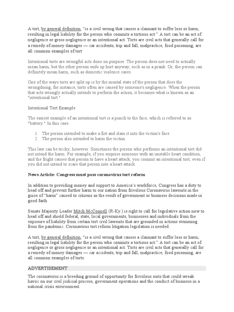 Intentional Tort Example: News Article: Congress Must Pass Coronavirus ...