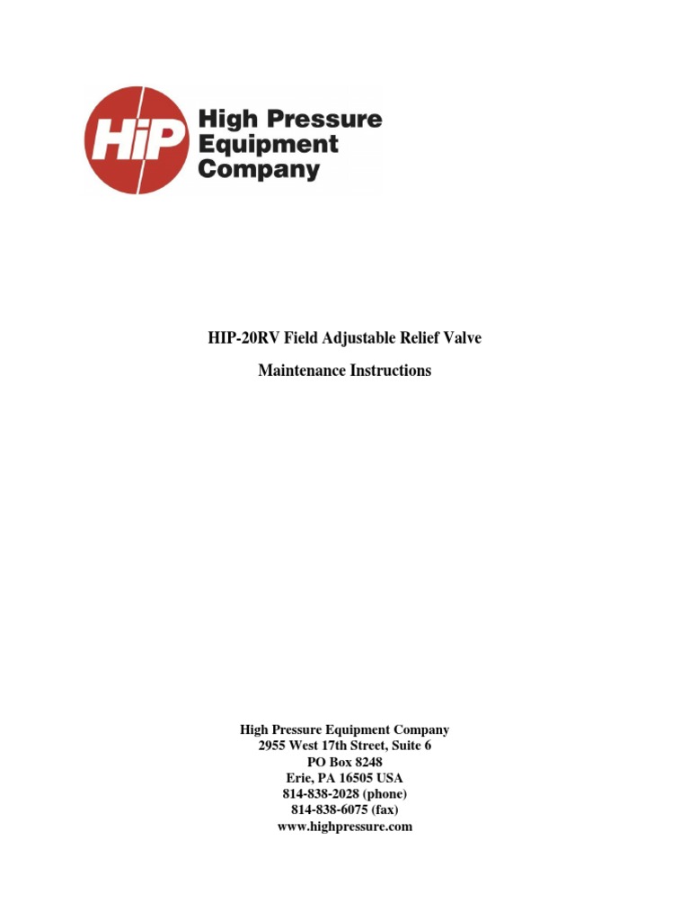 HIP-20RV Relief Valve Maintenance Guide | PDF | Nut (Hardware) | Valve