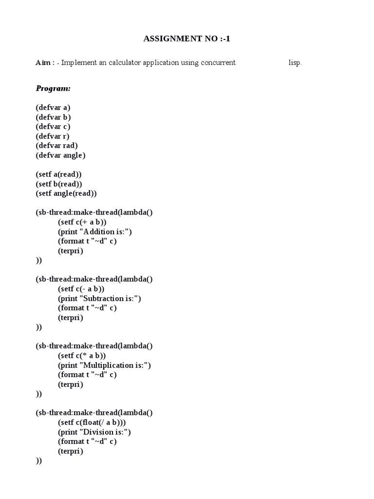Program Implement An Calculator Application Using Concurrent Lisp 4604