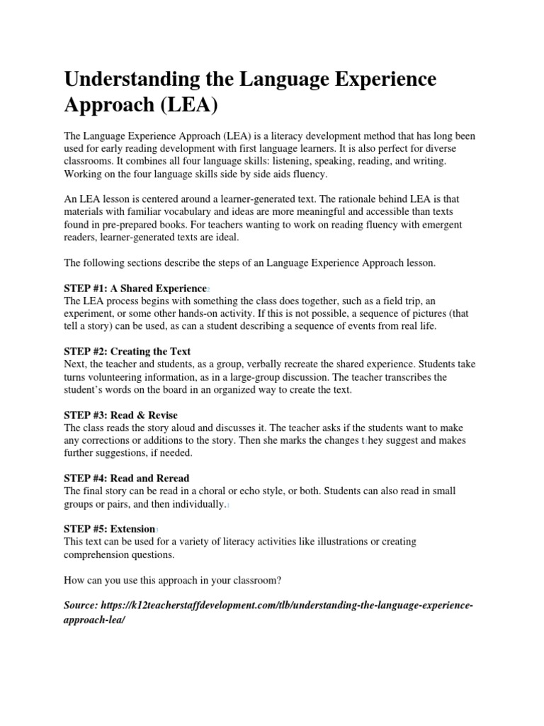 Understanding The Language Experience Approach | PDF
