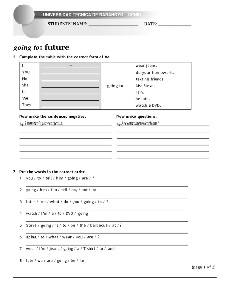 Going To: Future: STUDENTS NAME: - DATE | PDF