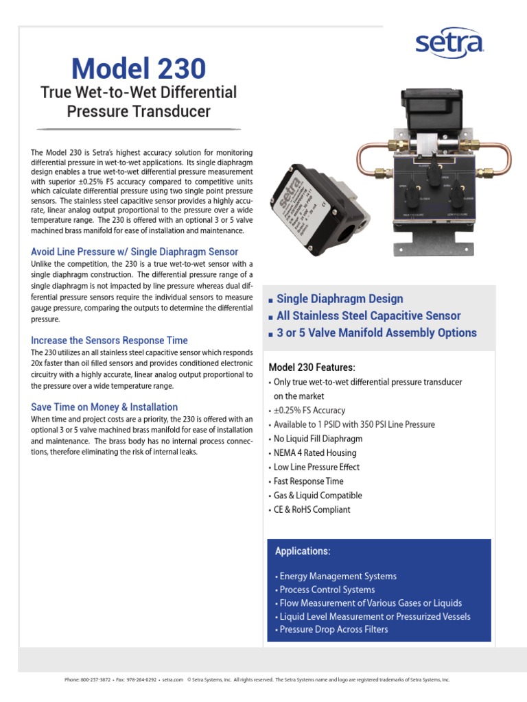 Model 230: True Wet-to-Wet Differential Pressure Transducer | PDF ...