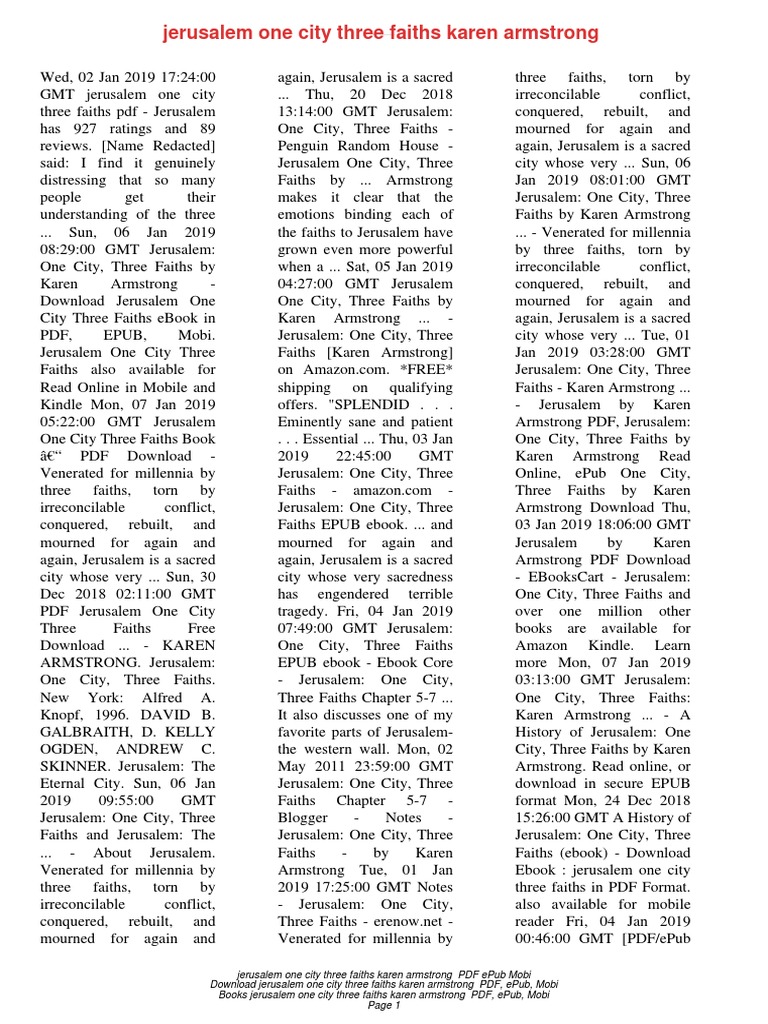 Jerusalem One City Three Faiths Karen Armstrong | PDF | E Books ...