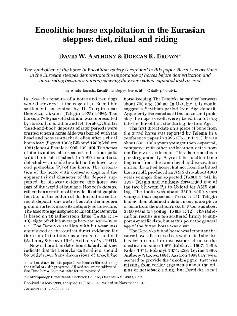 Eneolithic Horse Use in Eurasian Steppes | PDF | Neolithic