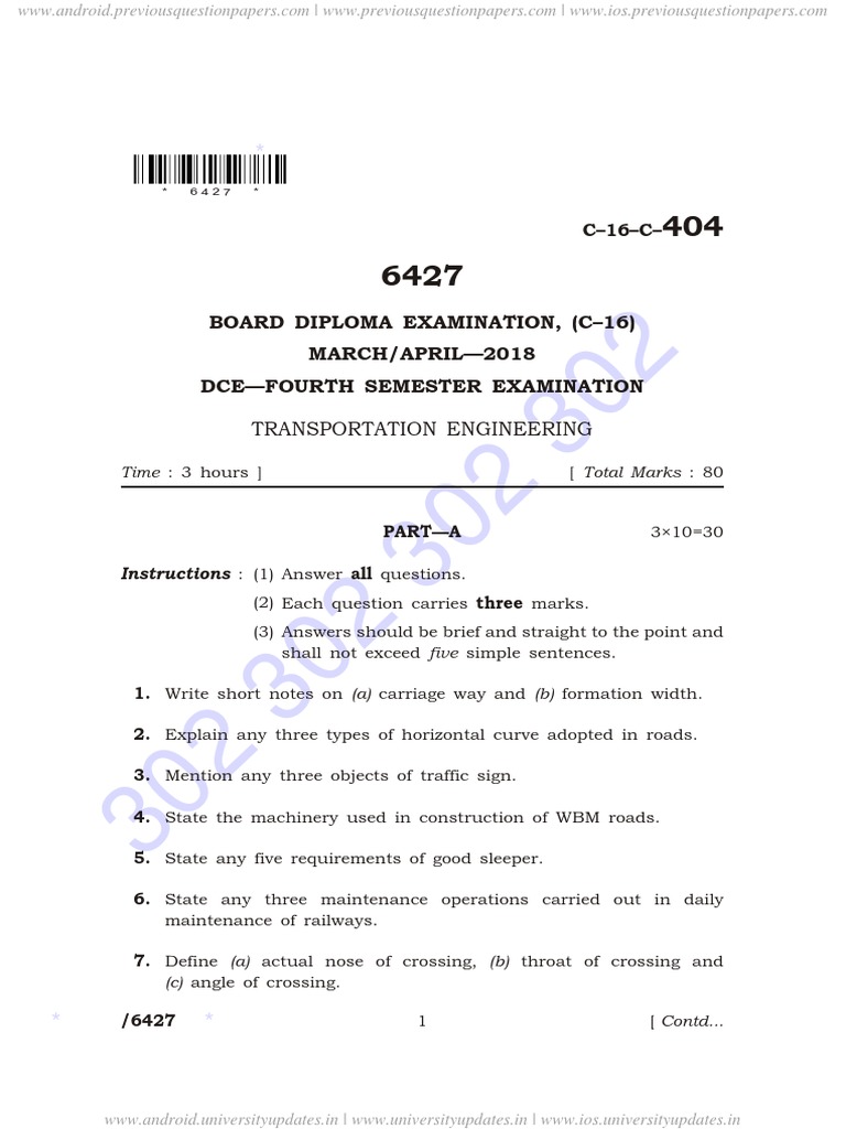 Transportation Engineering Exam Paper | PDF | Land Transport ...
