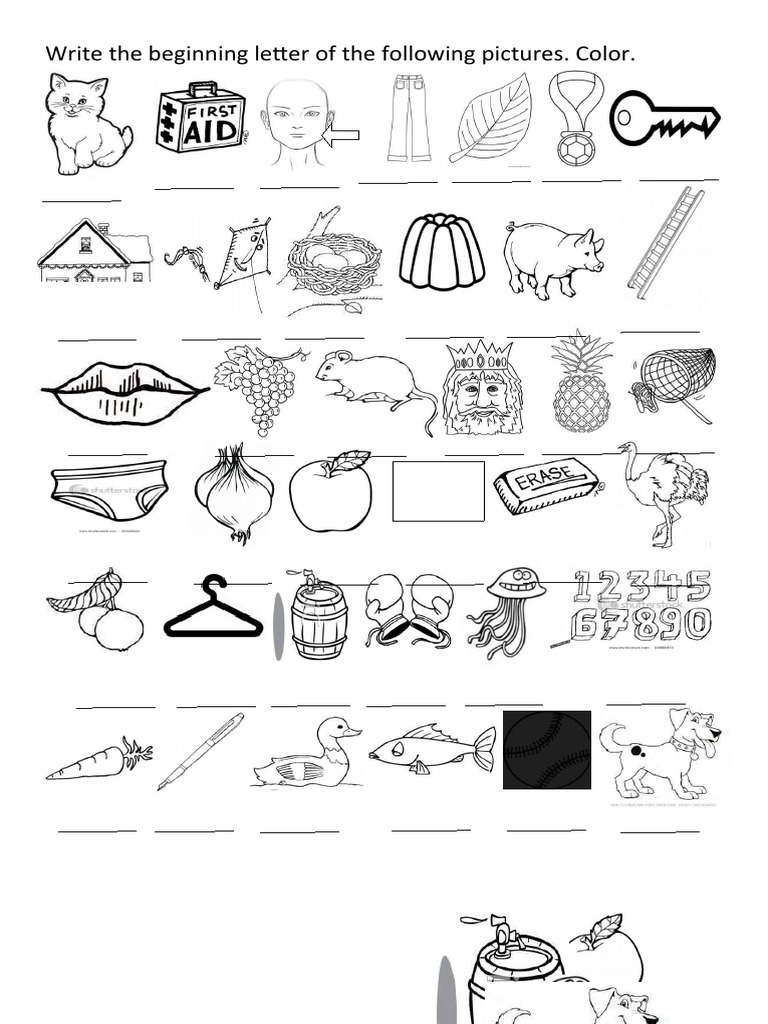Write The Beginning Letter of The Following Pictures. Color | PDF