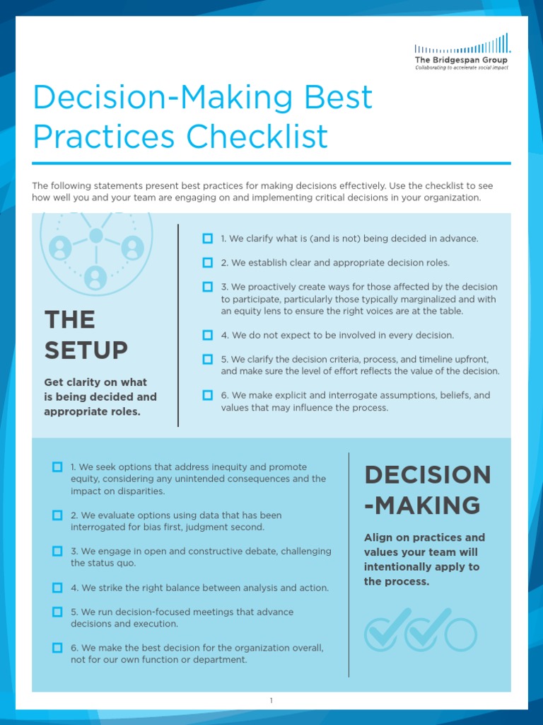 Decision Making Best Practices Checklist | PDF | Decision Making ...