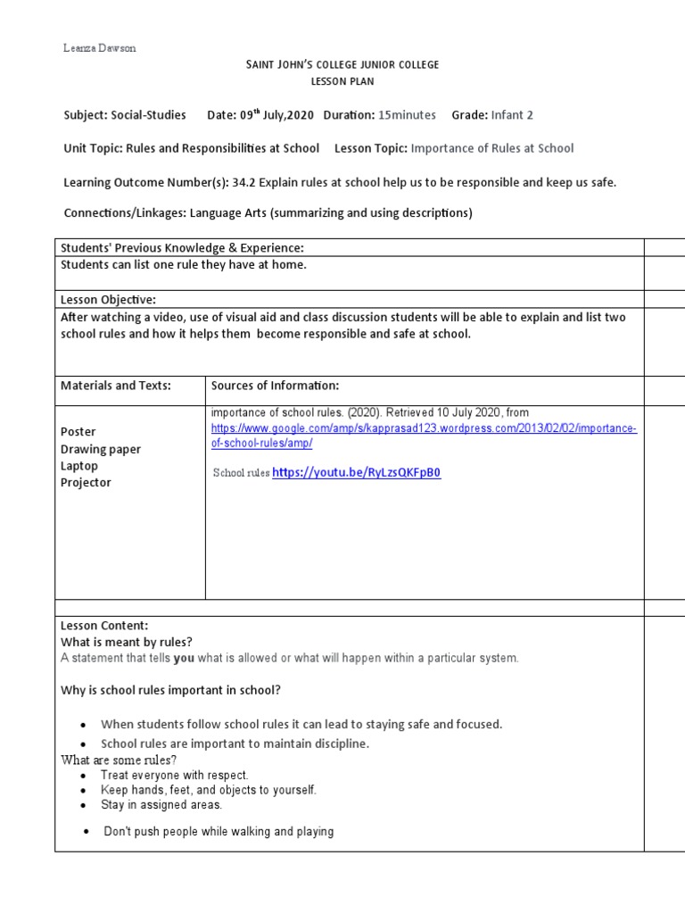 Rules at School | Download Free PDF | Lesson Plan | Behavior Modification