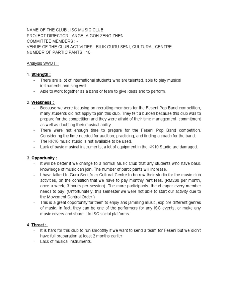 ISC MUSIC CLUB Report | PDF