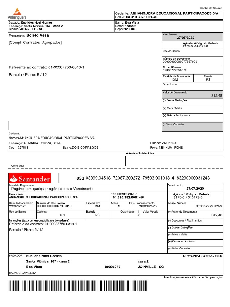 Boleto PDF | Download grátis PDF | Bancos | Serviços financeiros