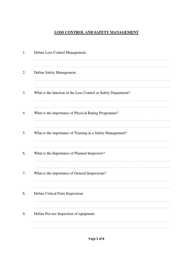 Loss Control and Safety Management Test | PDF | Safety | Occupational ...