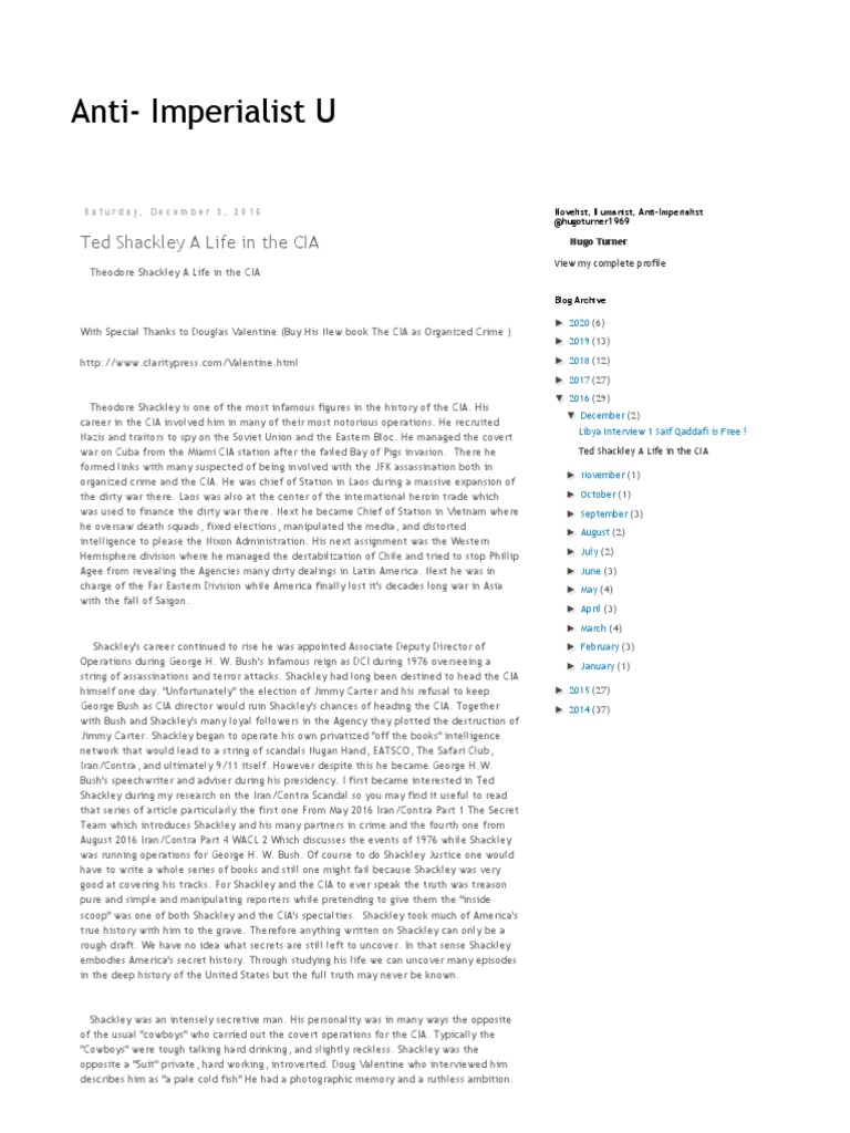Anti - Imperialist U - Ted Shackley A Life in The CIA - Harold Chipman ...