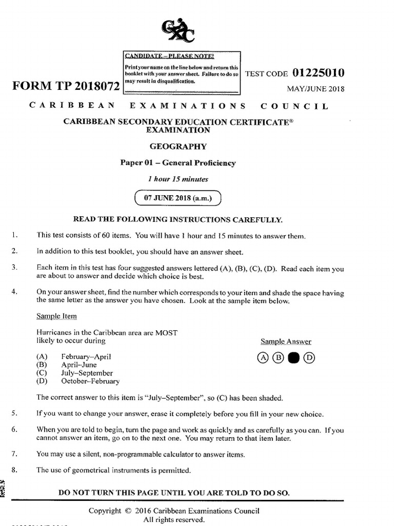 CSEC Geography P1 June 2018-1 | PDF