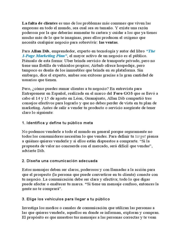 La Falta de Clientes | PDF | Iniciativa empresarial | Marketing