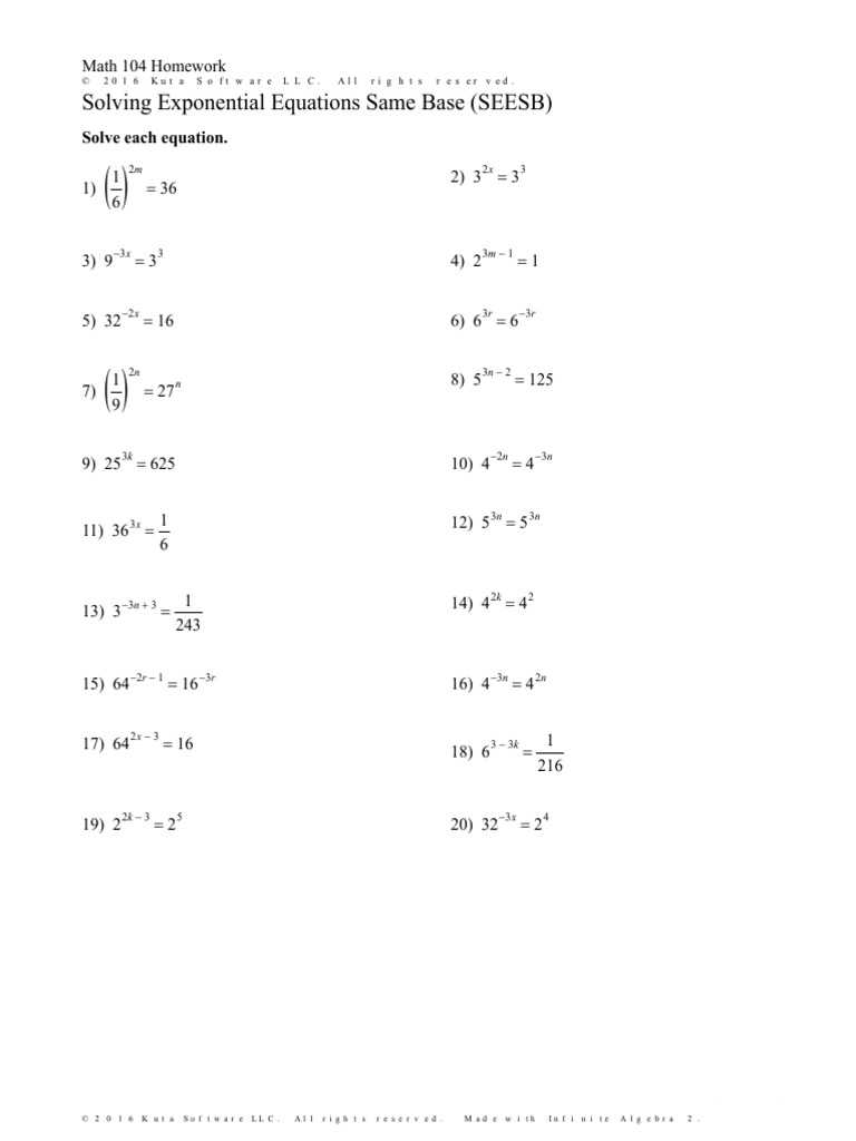 Solving Exponential Equations Same Base SEESB | PDF | Equations ...