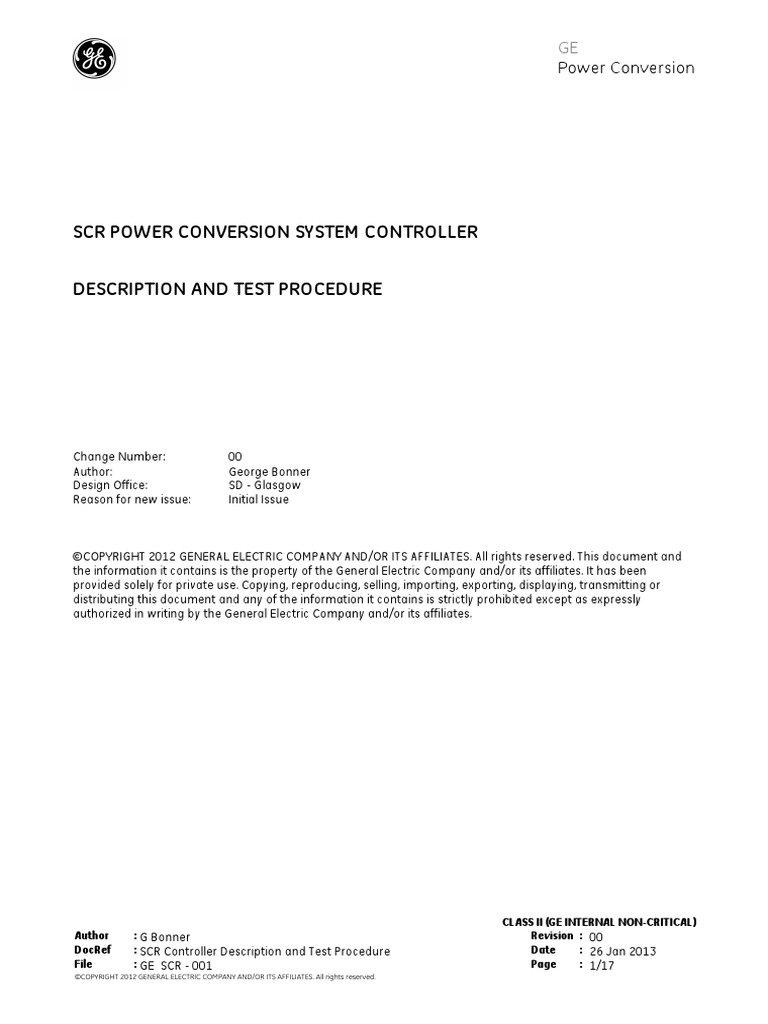 GE SCR-001 Rev A1 | PDF | Electric Motor | Amplifier