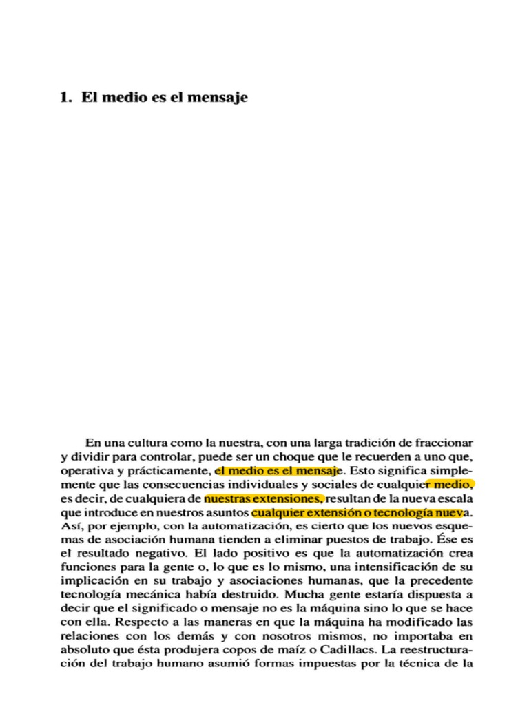 McLuhan El Medio Es El Mensaje | PDF