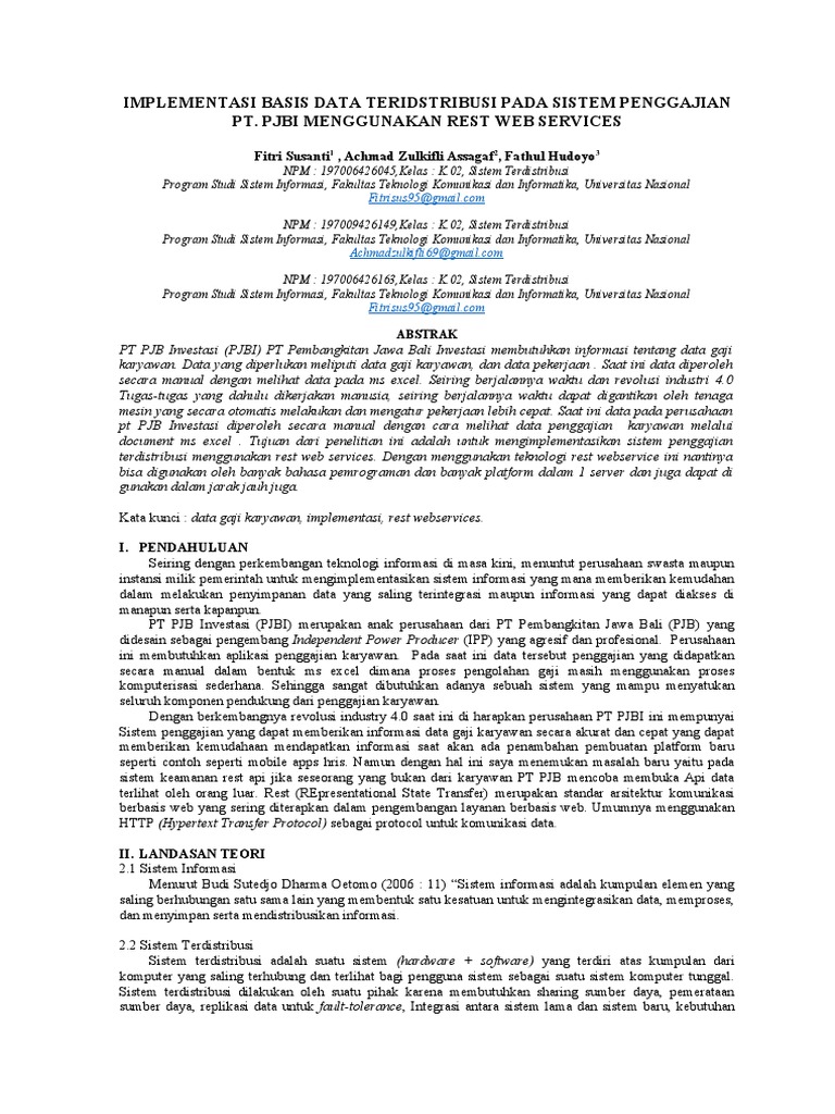 Implementasi Basis Data Teridstribusi Pada Sistem Penggajian | PDF